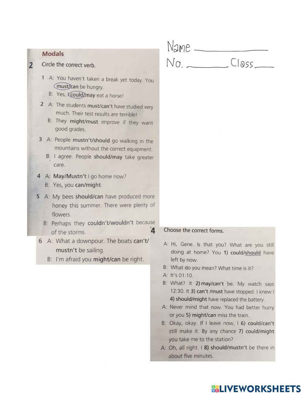 Modal verbs online exercise for 11 | Live Worksheets