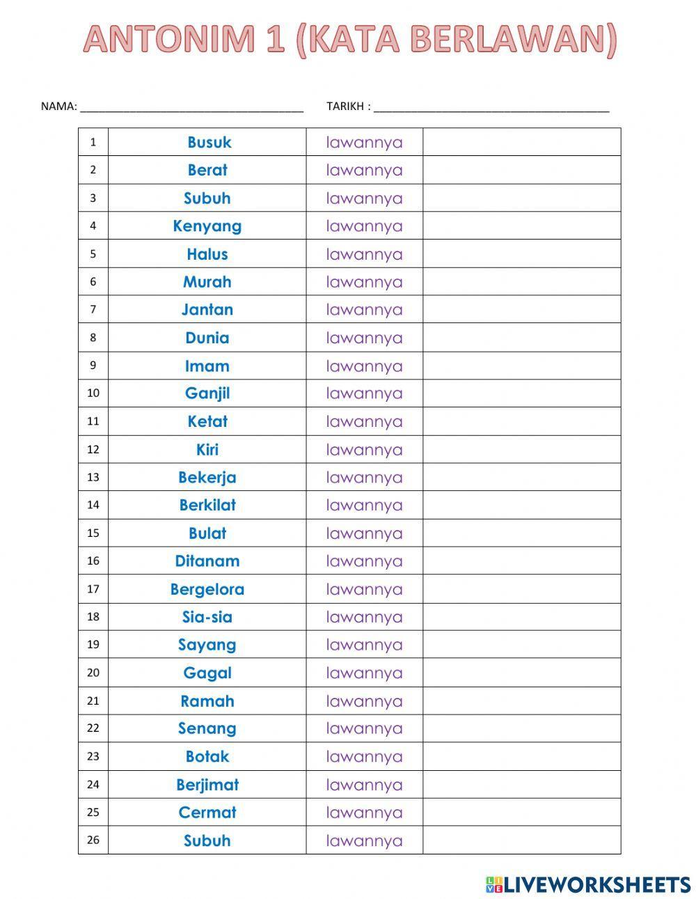 Antonim online pdf activity | Live Worksheets