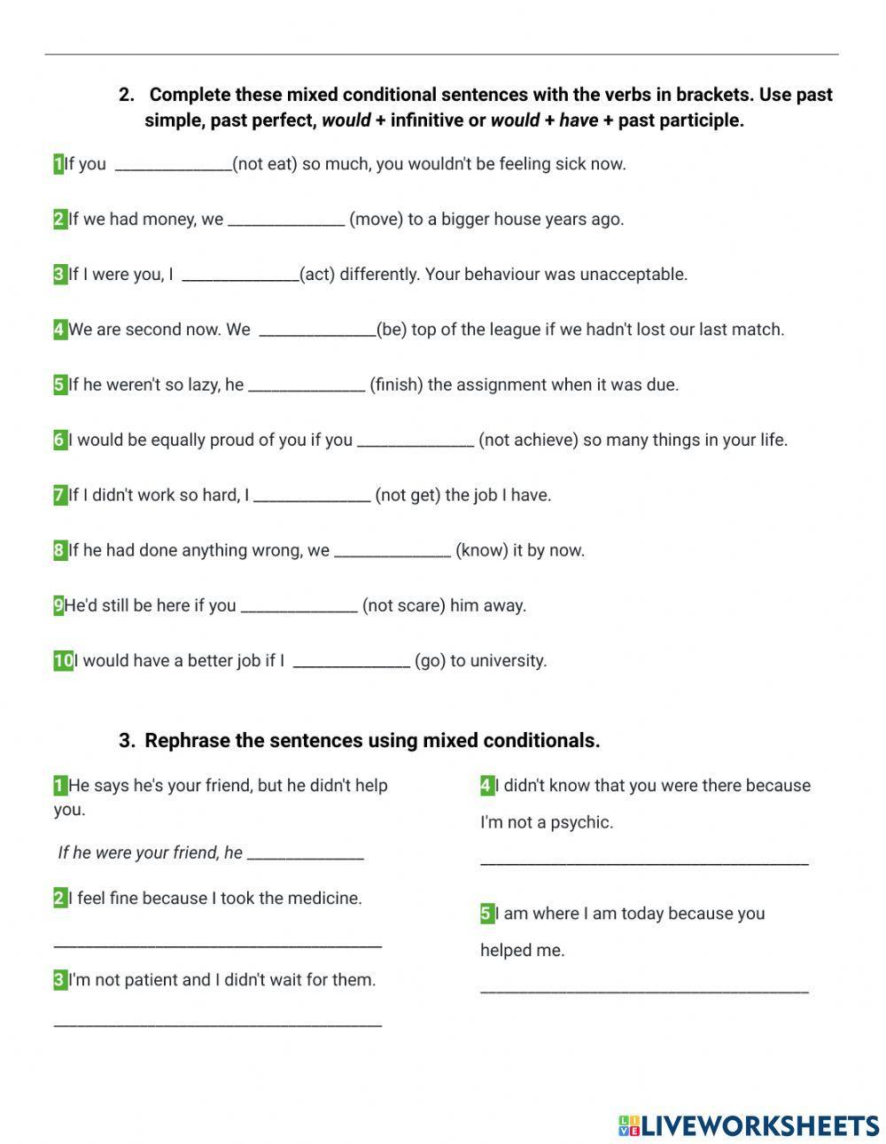 Mixed conditionals online exercise for int/adv | Live Worksheets