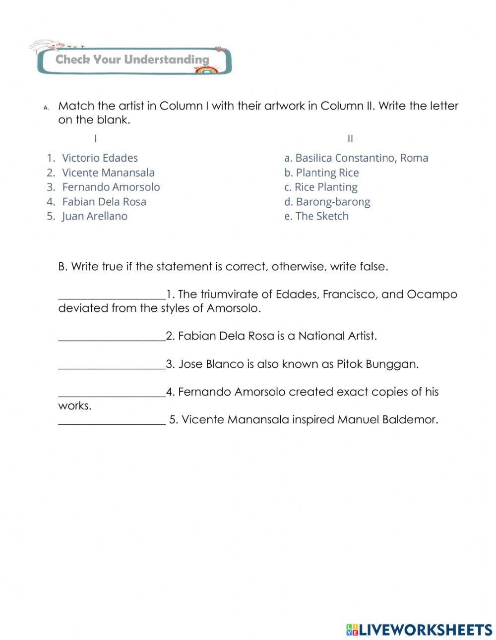 Arts online exercise for 5 | Live Worksheets