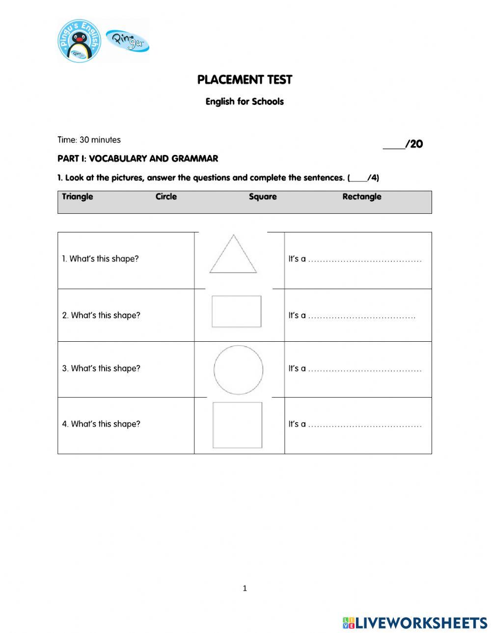 1. EFS-PLACEMENT TEST PAPER online exercise for | Live Worksheets