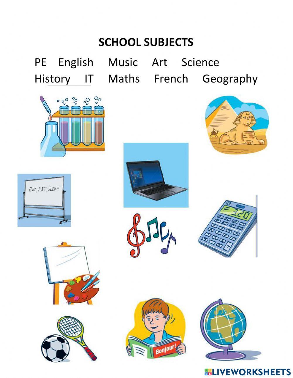 SCHOOL SUBJECTS online exercise for | Live Worksheets