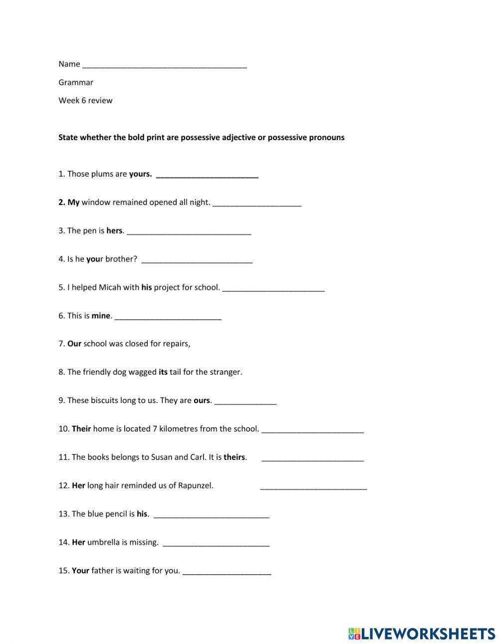 Week 6 Grammar online exercise for | Live Worksheets