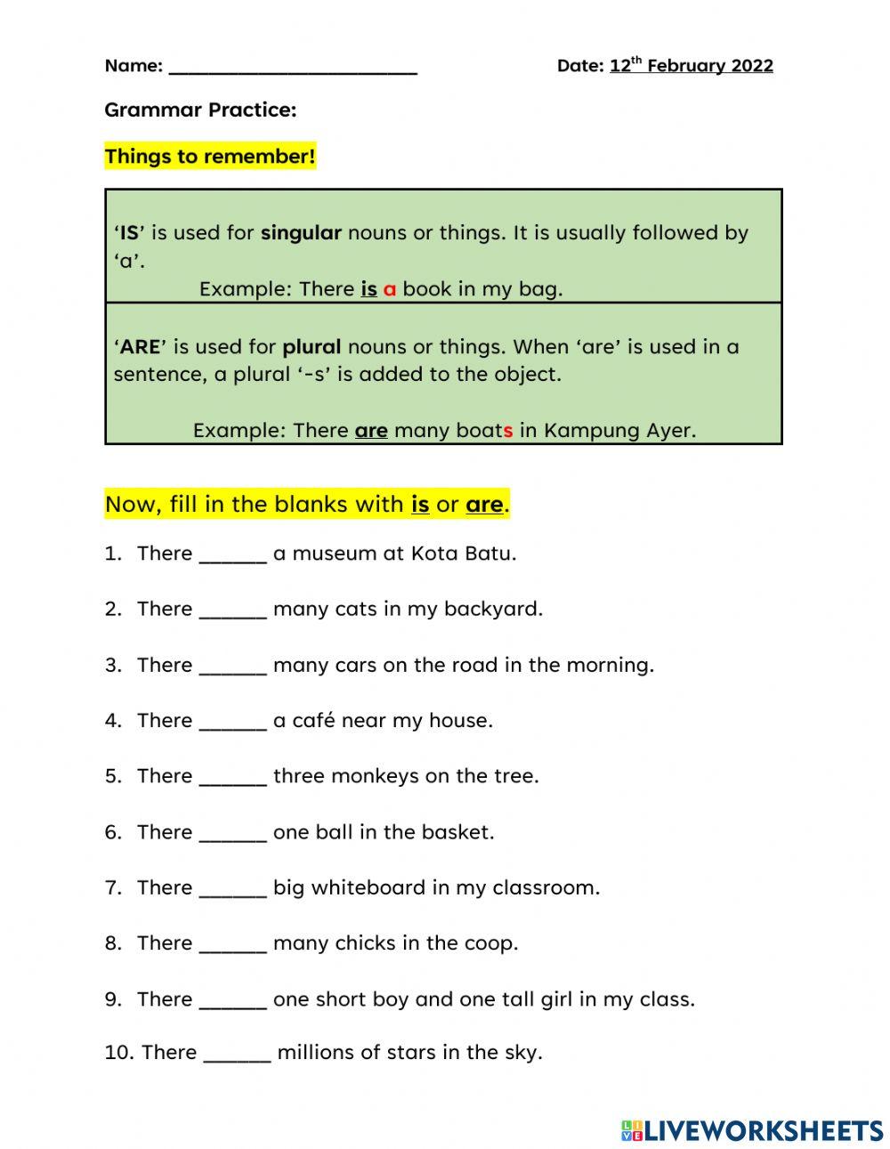 Grammar online exercise for 2 | Live Worksheets
