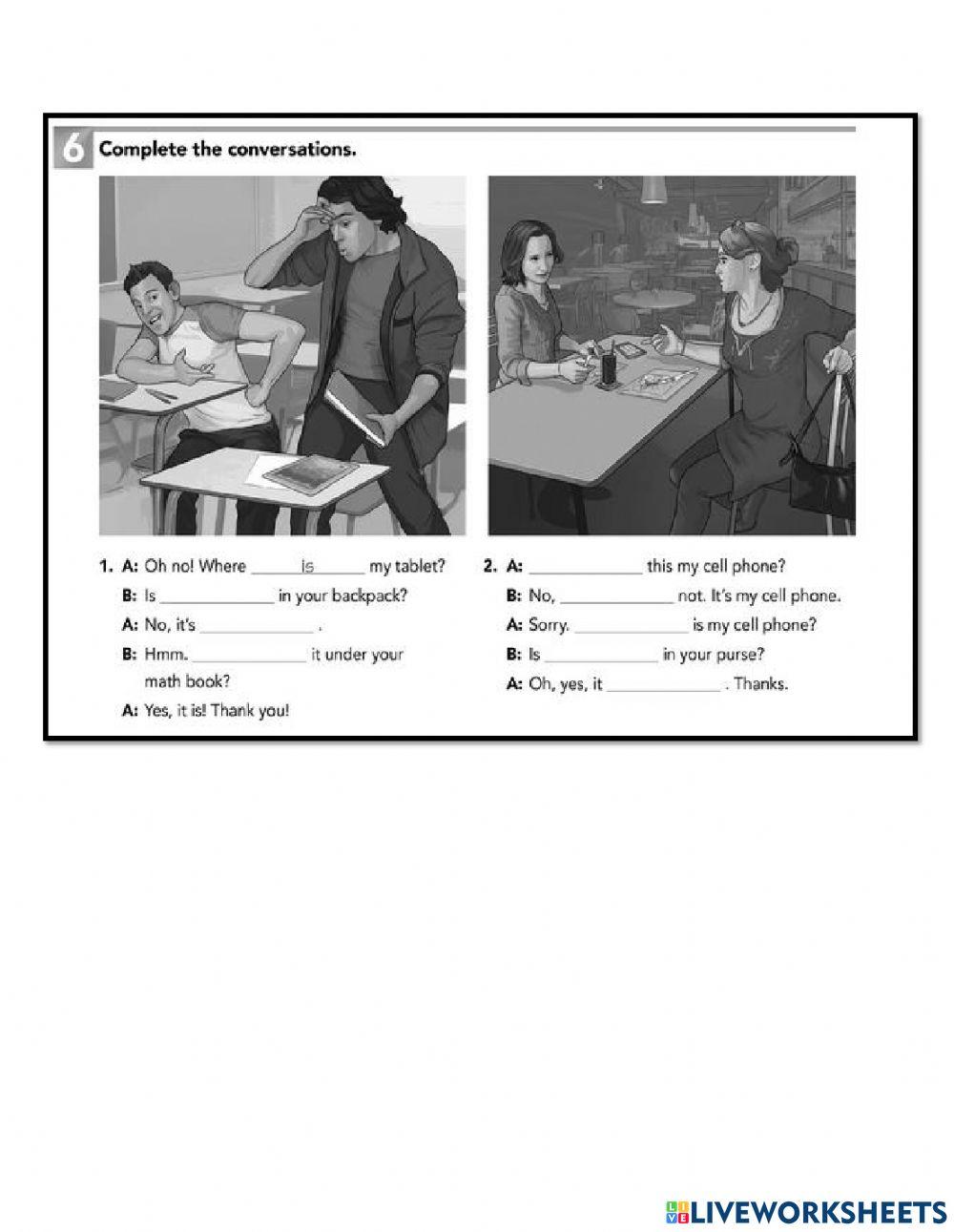 Verb TO BE - Complete the Conversation online exercise for | Live ...