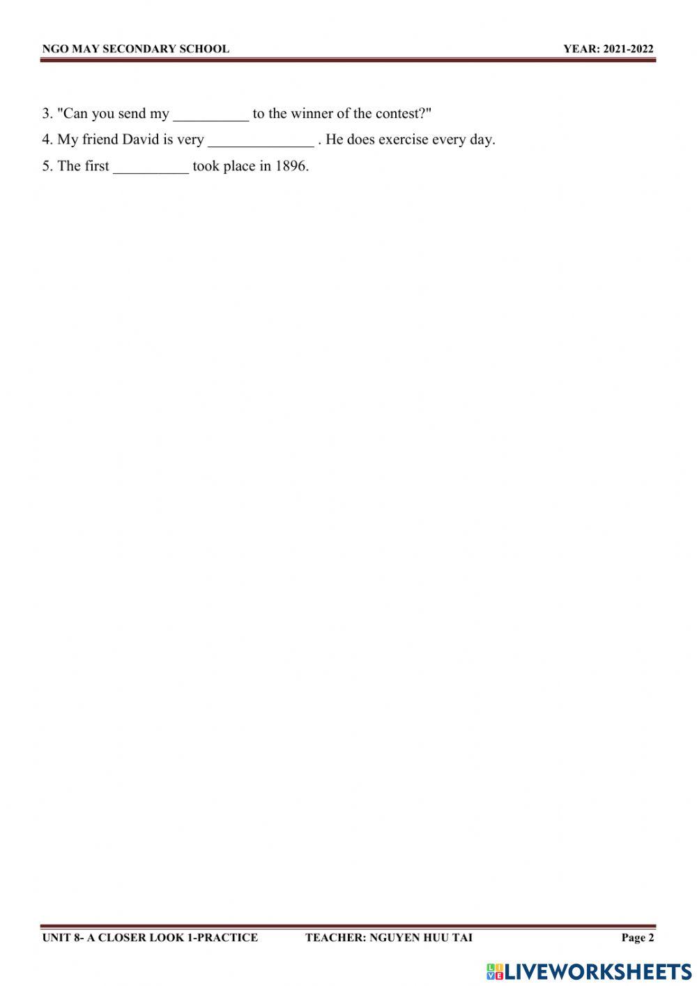 E.6-topic 8-a closer look 1-practice 1865425 | NGUYEN HUU