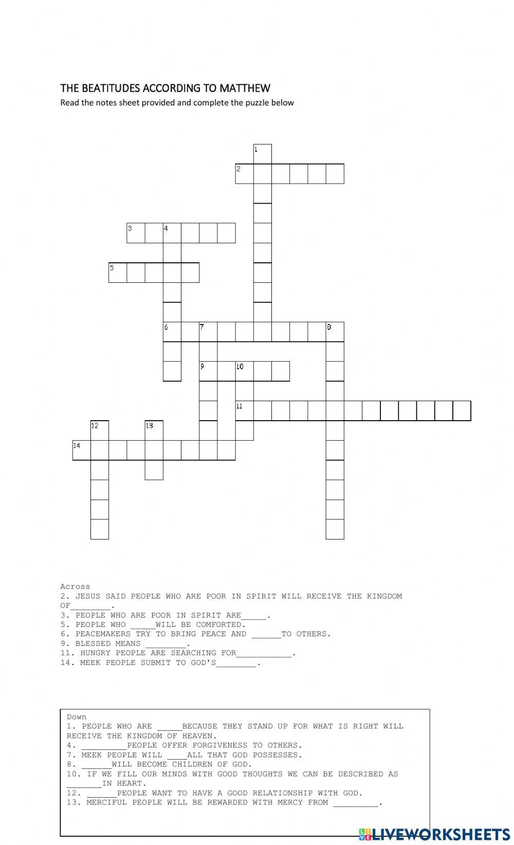 BEATITUDES PUZZLE online exercise for | Live Worksheets