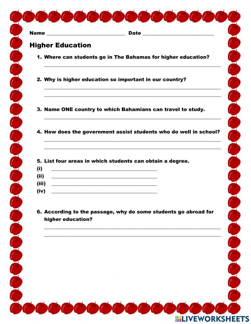 Higher Education | Free Interactive Worksheets | 1865682