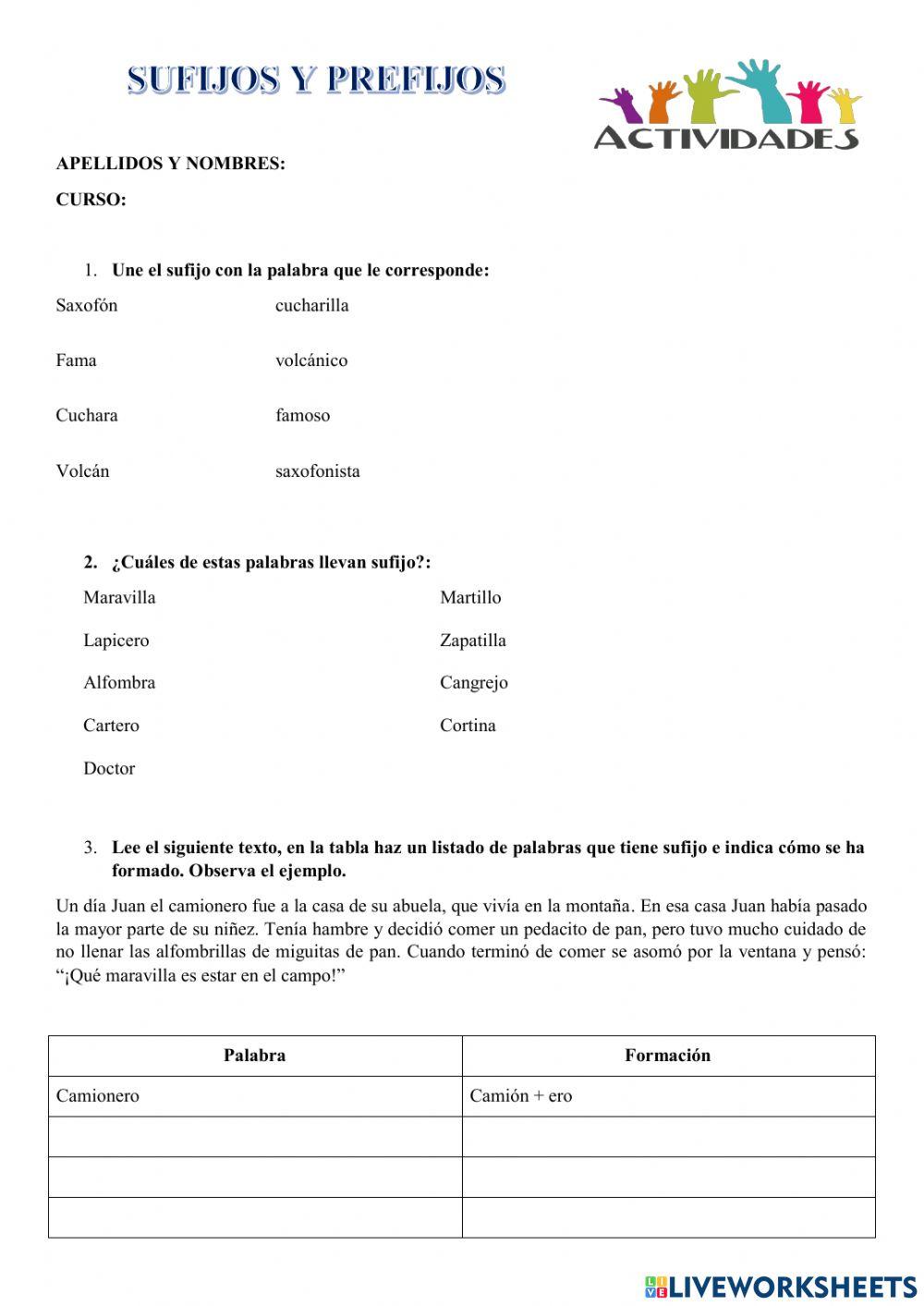 1865891 | Sufijos y prefijos | MAMN | LiveWorksheets