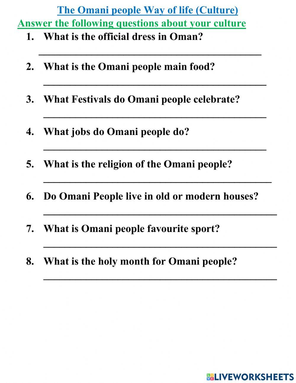 Omani people Cu… | Free Interactive Worksheets | 1865984