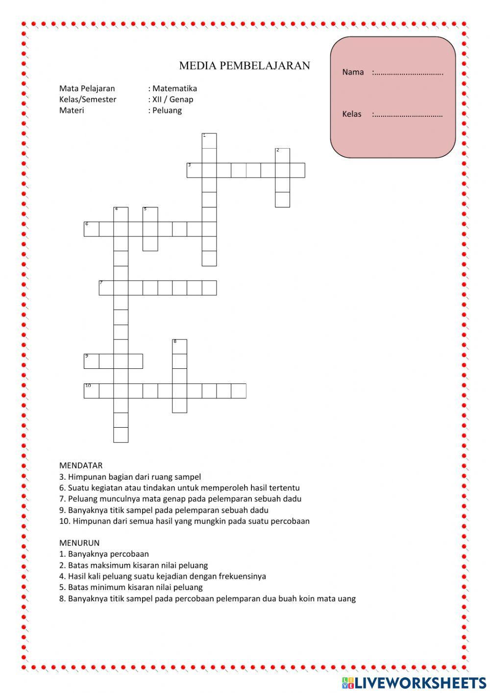 Peluang online exercise for KELAS XII | Live Worksheets