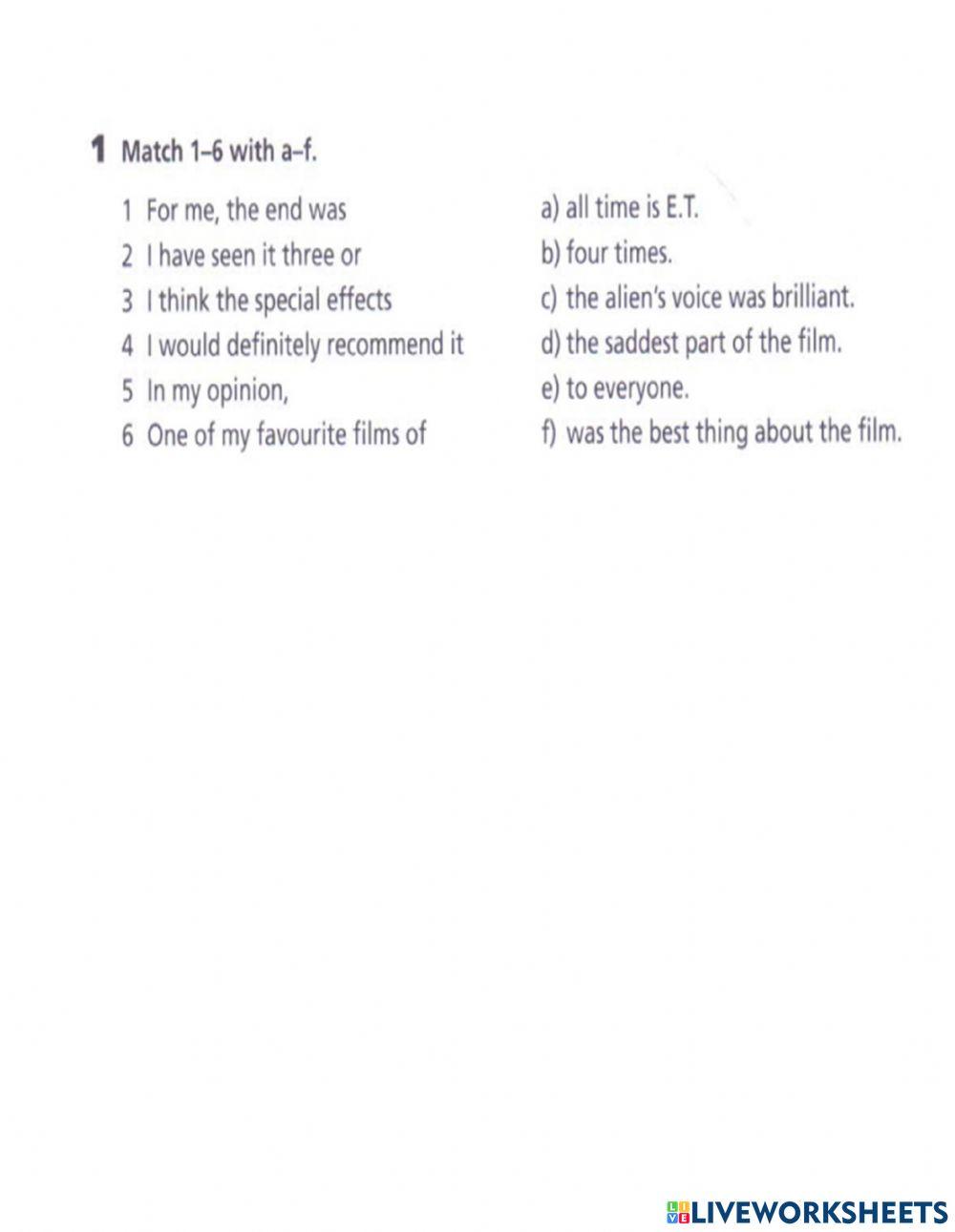 YE4 U7 Writing a film review online exercise for | Live Worksheets