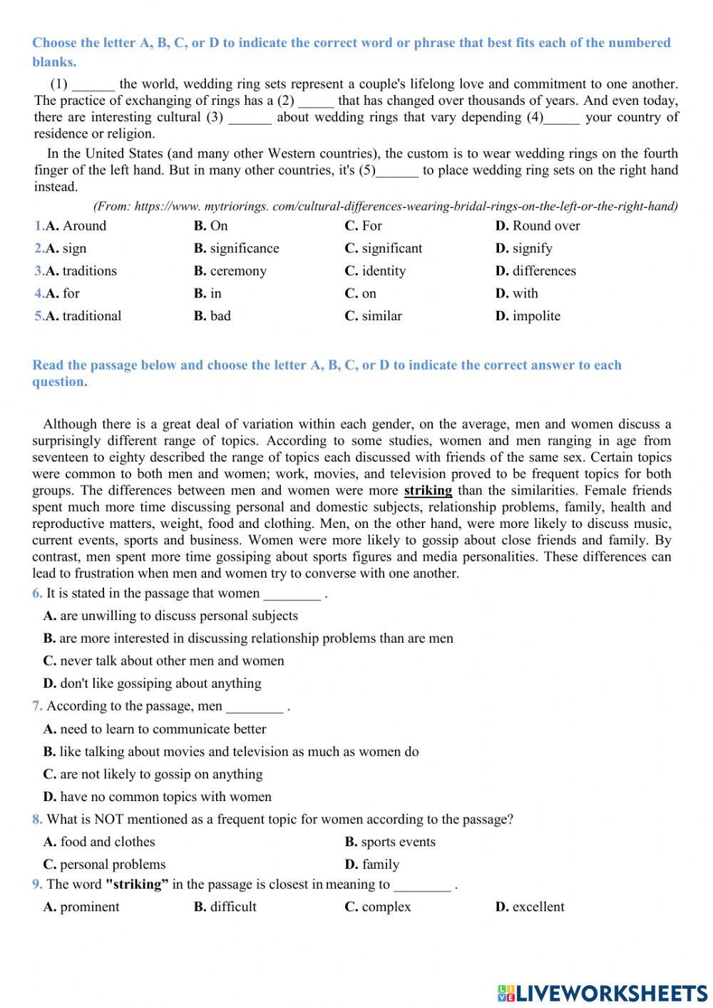 E10-test 1 worksheet | Live Worksheets