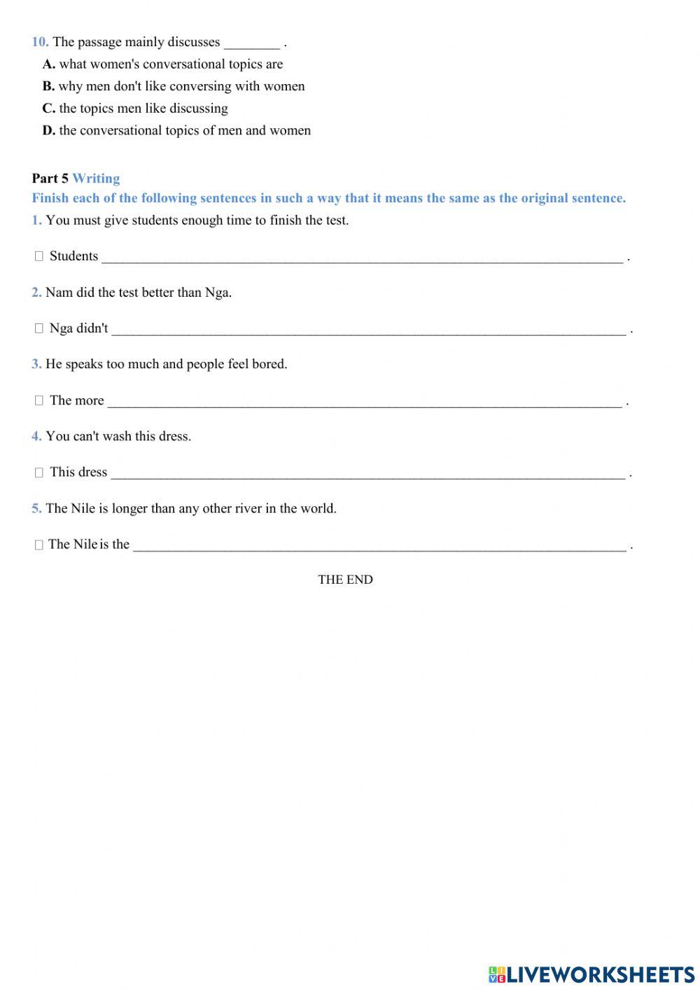 E10-test 1 worksheet | Live Worksheets