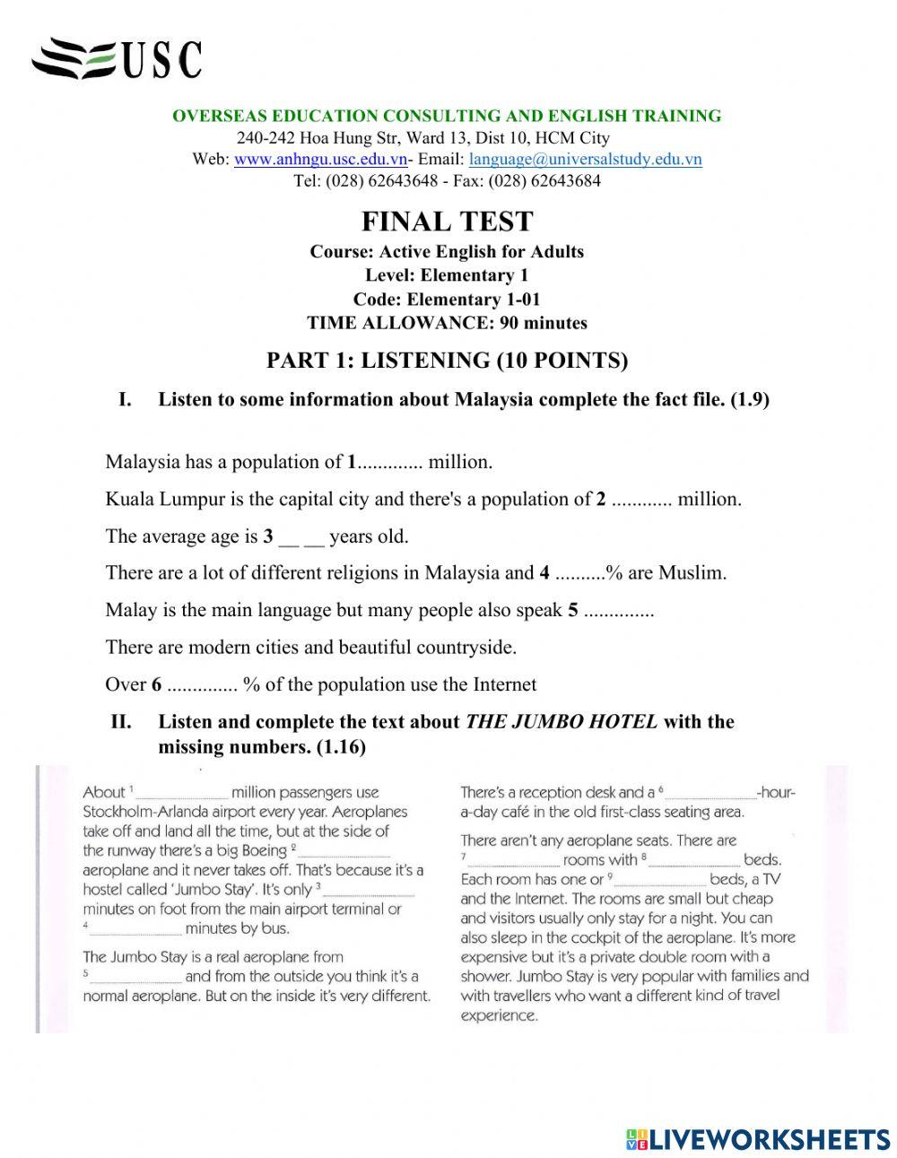 Ielts beginner - final test worksheet | Live Worksheets