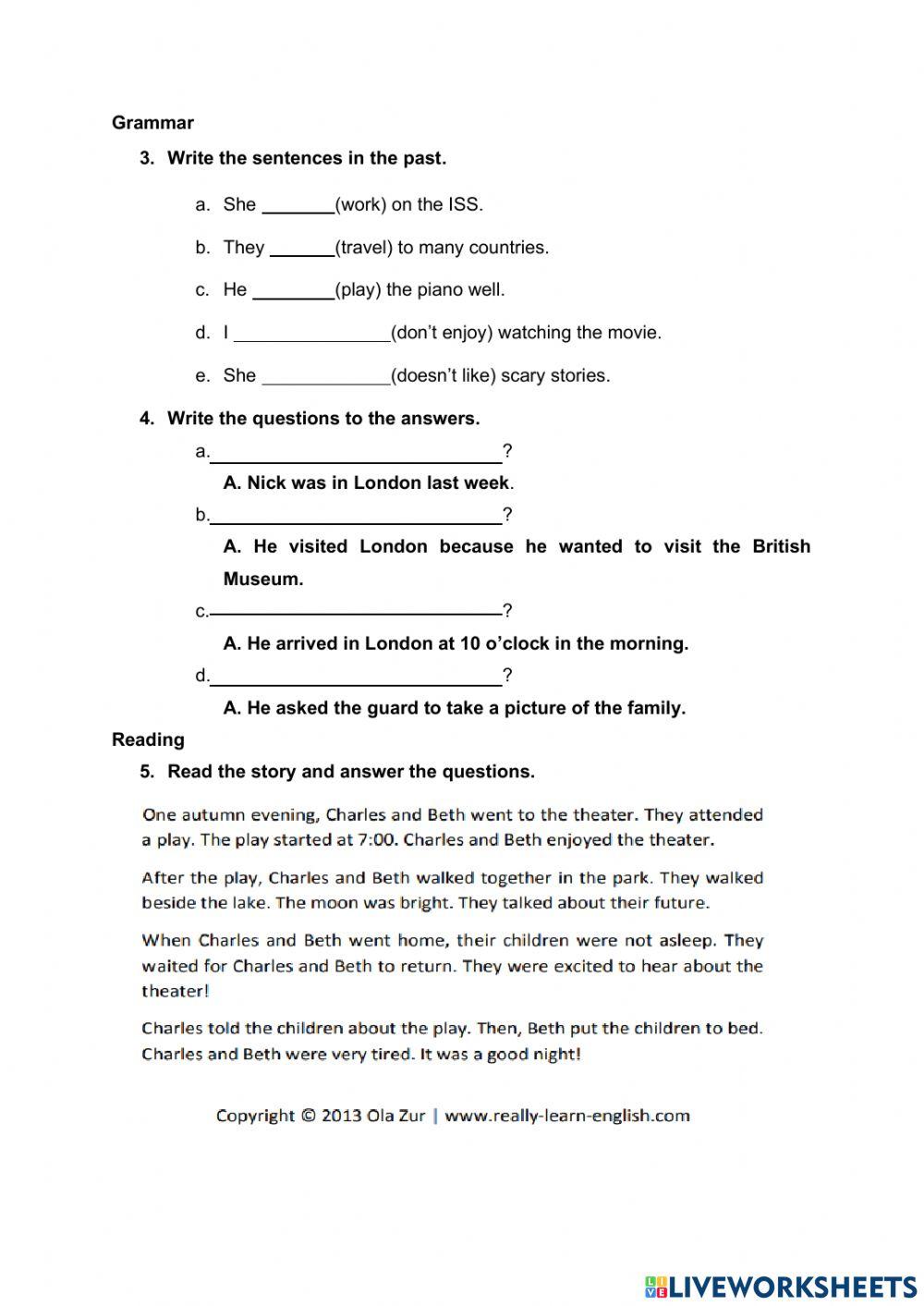 English Exam 3ro worksheet | Live Worksheets