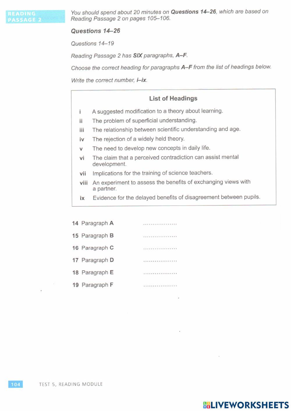 Ielts plus 3 test 5 interactive worksheet | Live Worksheets