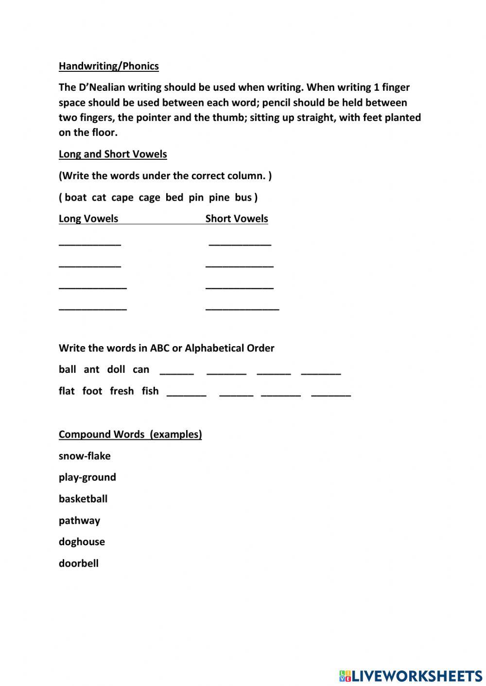 Handwriting - Phonics online exercise for | Live Worksheets