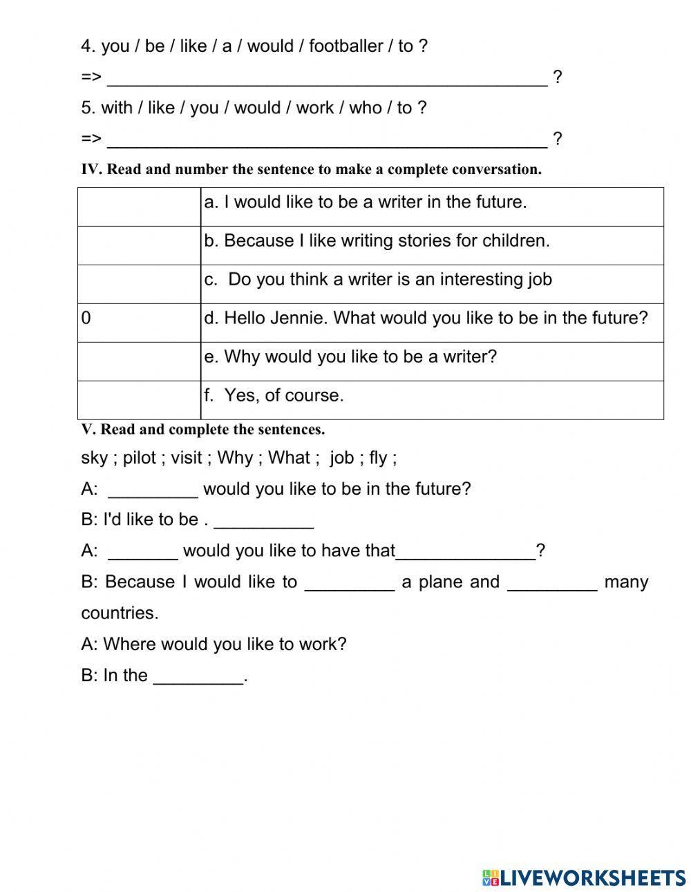 Jobs online exercise for 5 | Live Worksheets