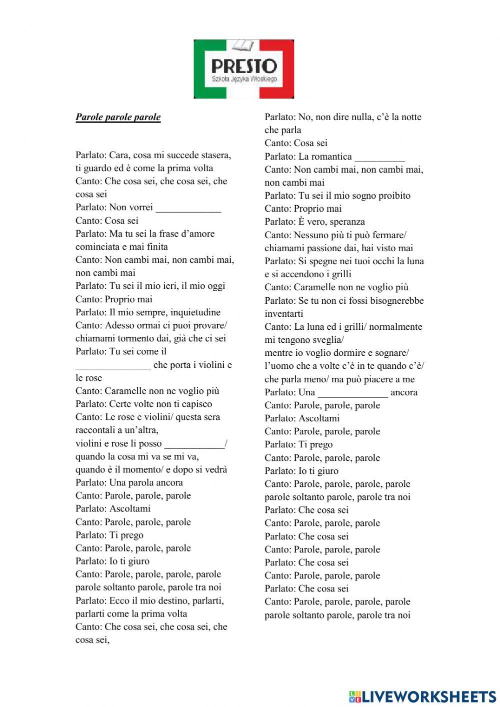 Parole 1 worksheet | Live Worksheets