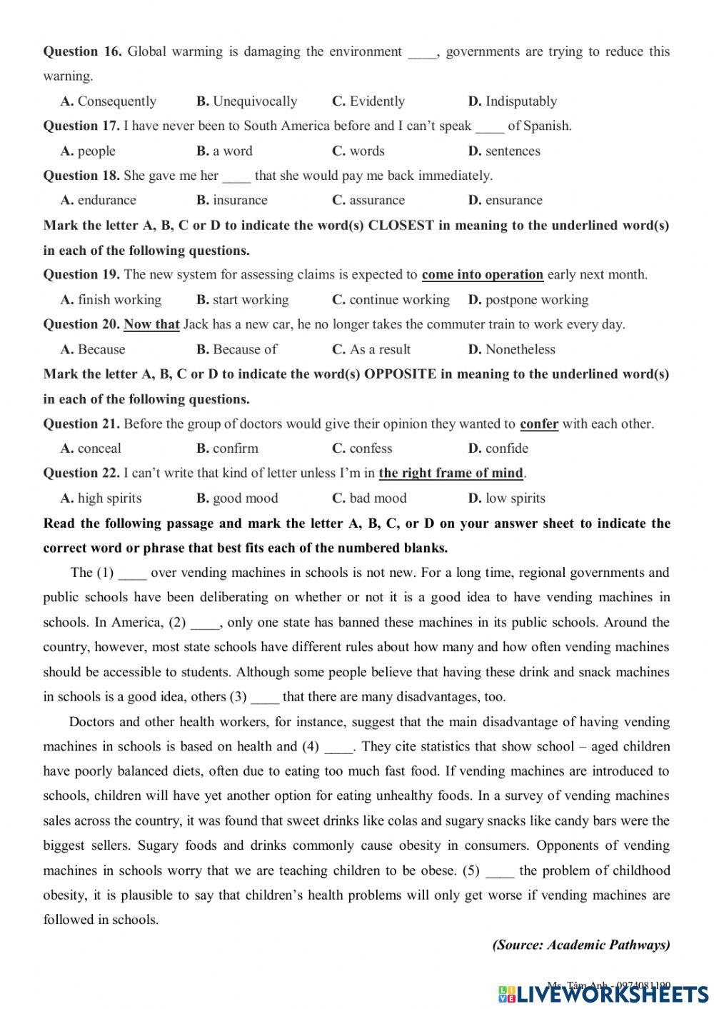 Test 19 activity | Live Worksheets