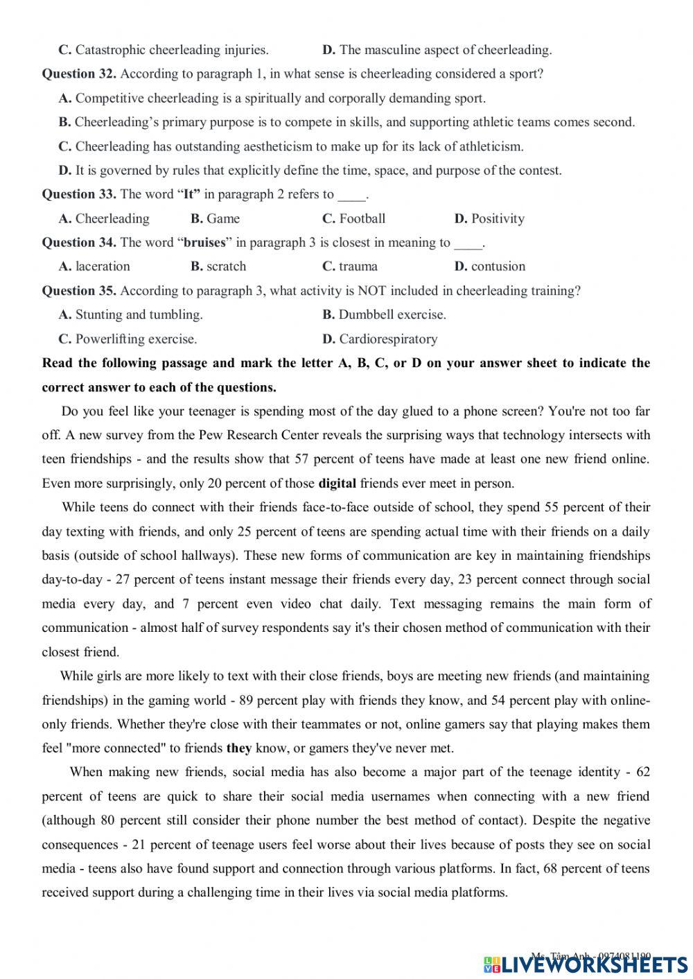 Test 19 activity | Live Worksheets