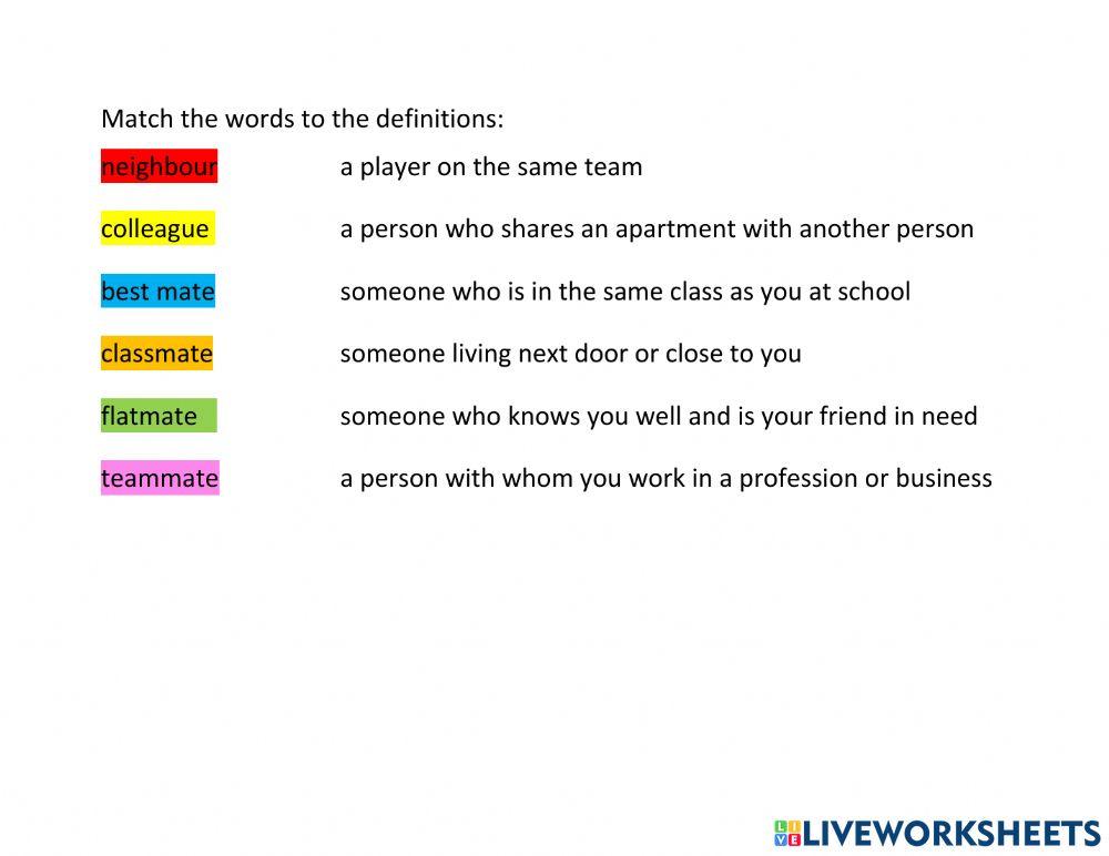 friends and relationships online exercise for | Live Worksheets