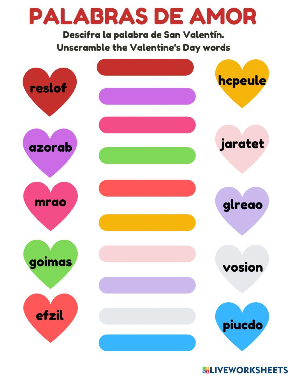 Palabras de Amor worksheet | Live Worksheets
