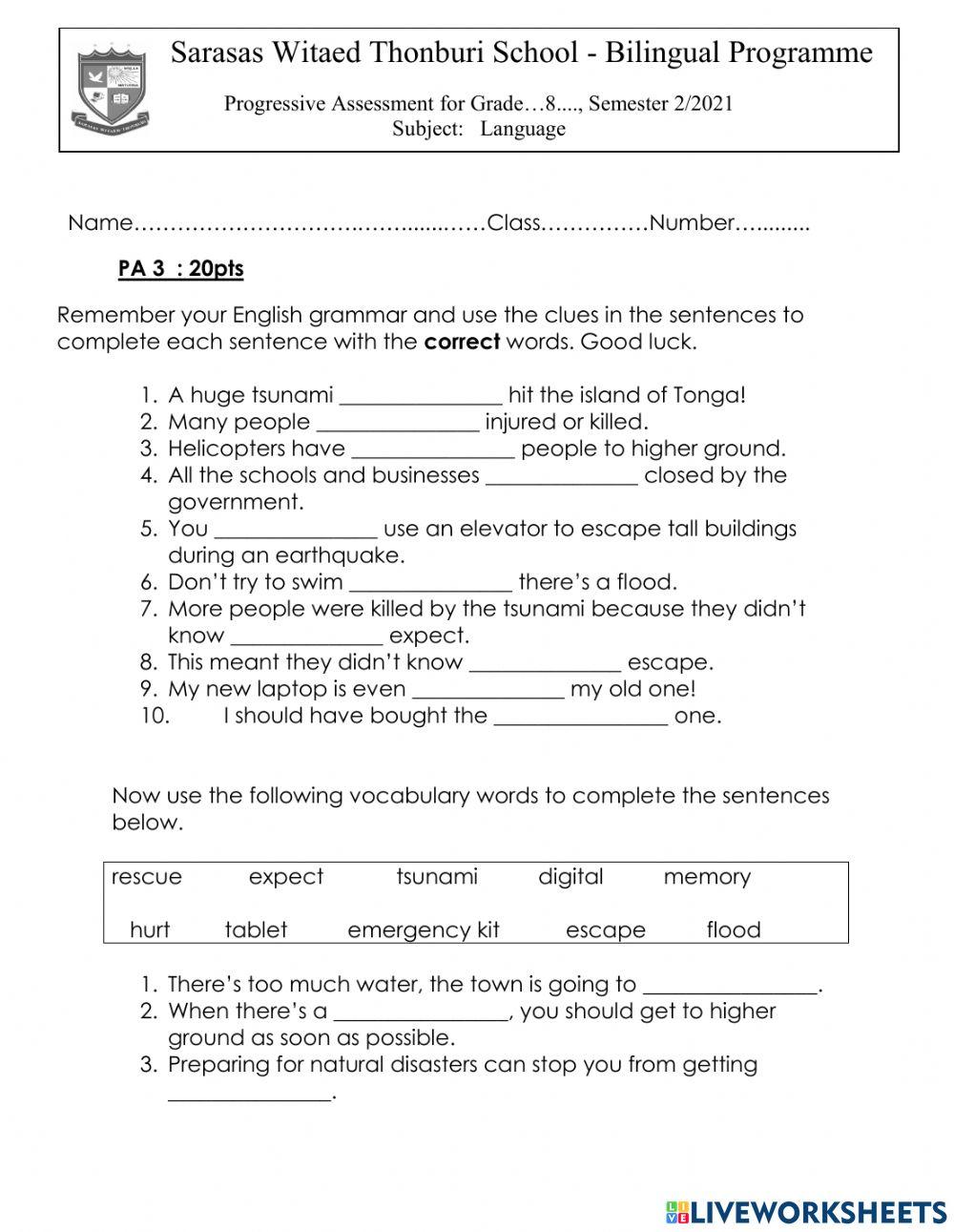 Grade 8 Lang PA 3 Semester 2 2021-2 online exercise for | Live Worksheets