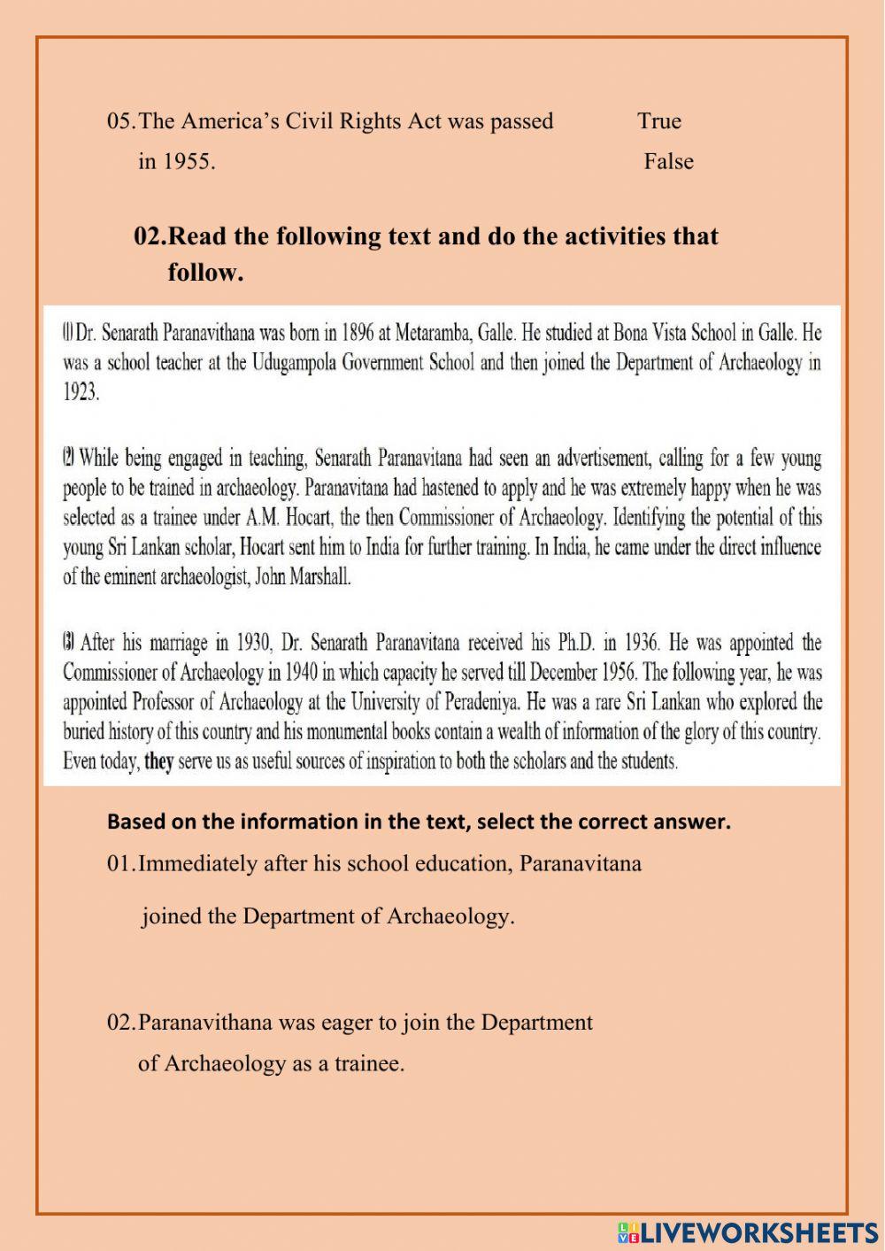 Reading Comprehension online exercise for Grade 12.13 | Live Worksheets