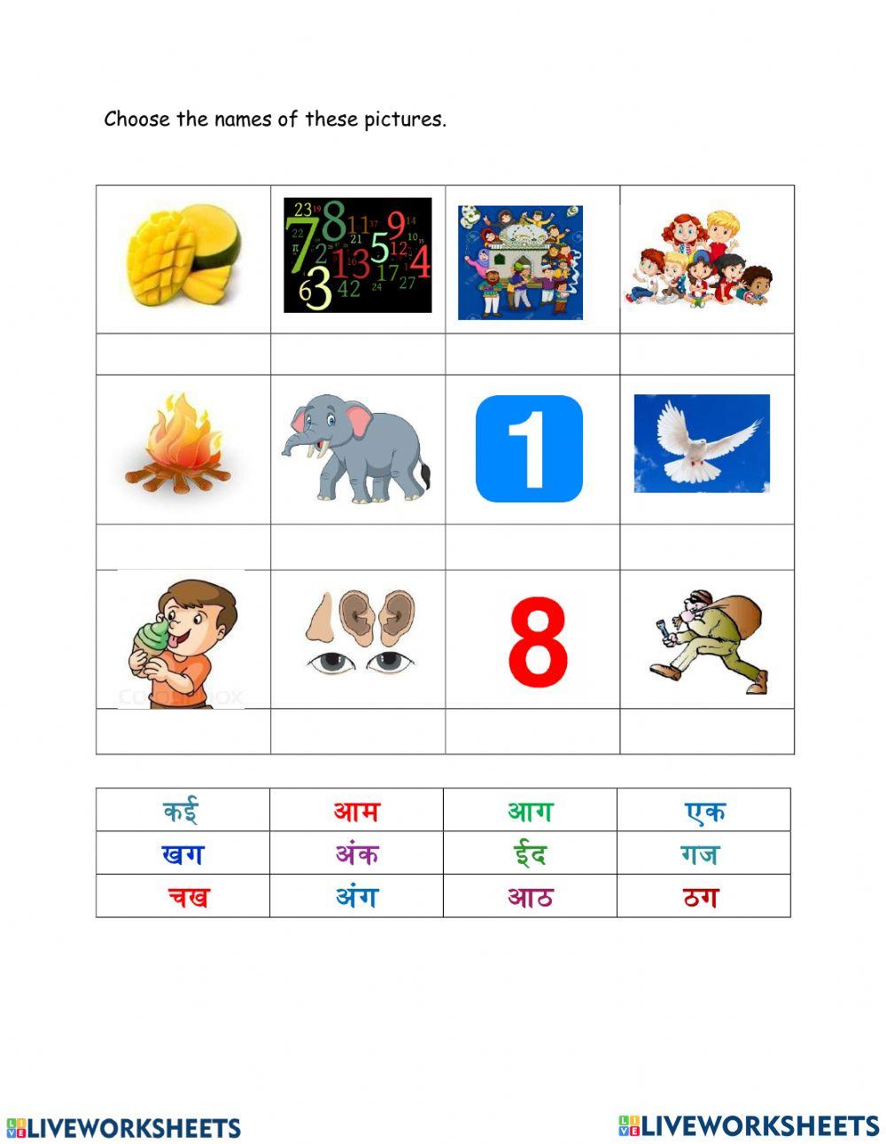 Hindi- words | Free Interactive Worksheets | 1868062