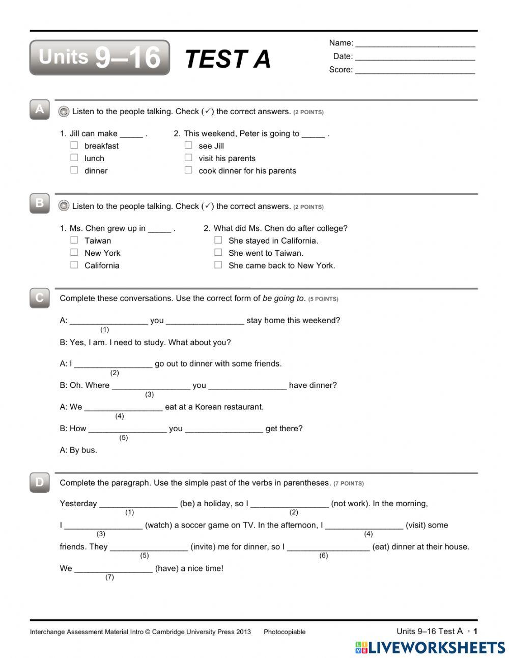 Unit 1-2 Interchange Intro 5th Edition Online Exercise For, 44% OFF