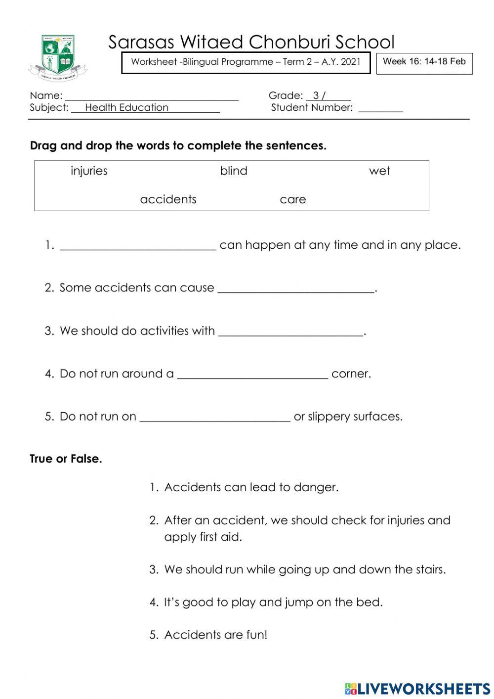 Accidents online activity | Live Worksheets