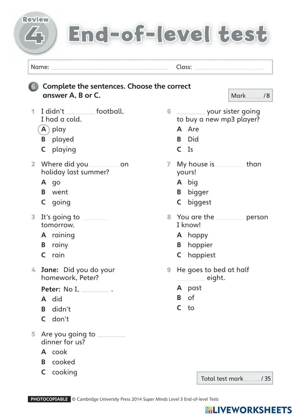 Superminds 3 Review Test 4 online exercise for | Live Worksheets
