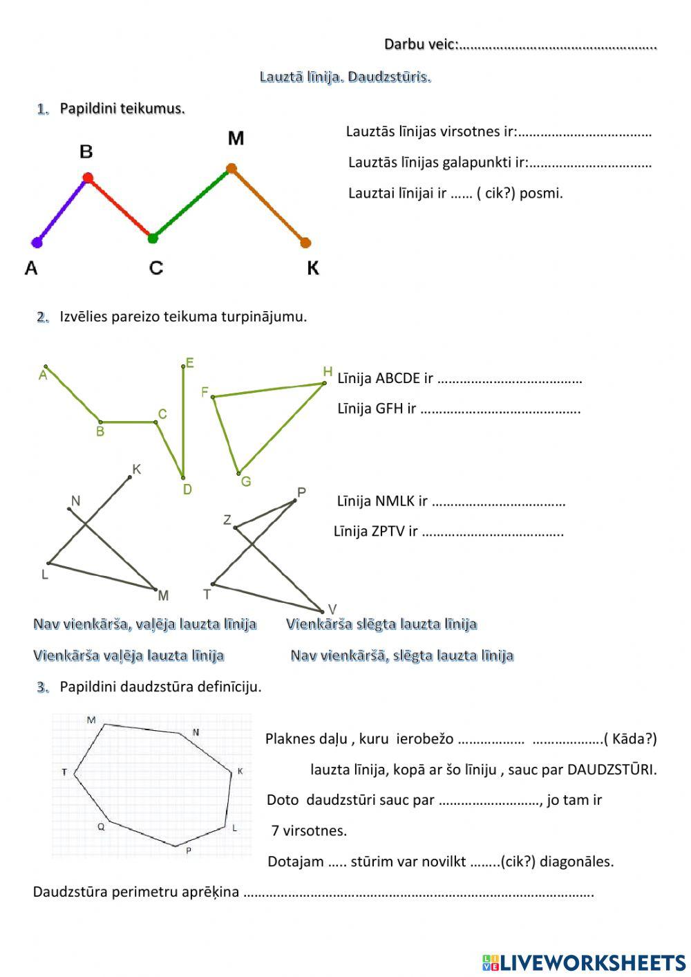 Lauztā līnija … | Free Interactive Worksheets | 1868546