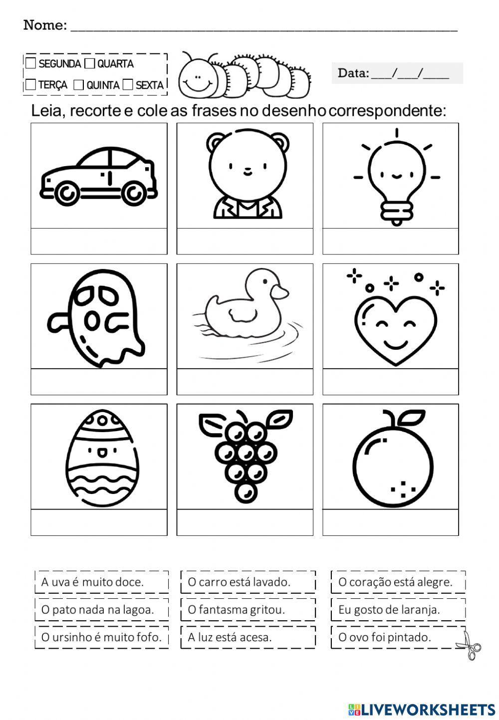 Atividade com frases interactive worksheet | Live Worksheets Atividade com frases interactive worksheet | Live Worksheets