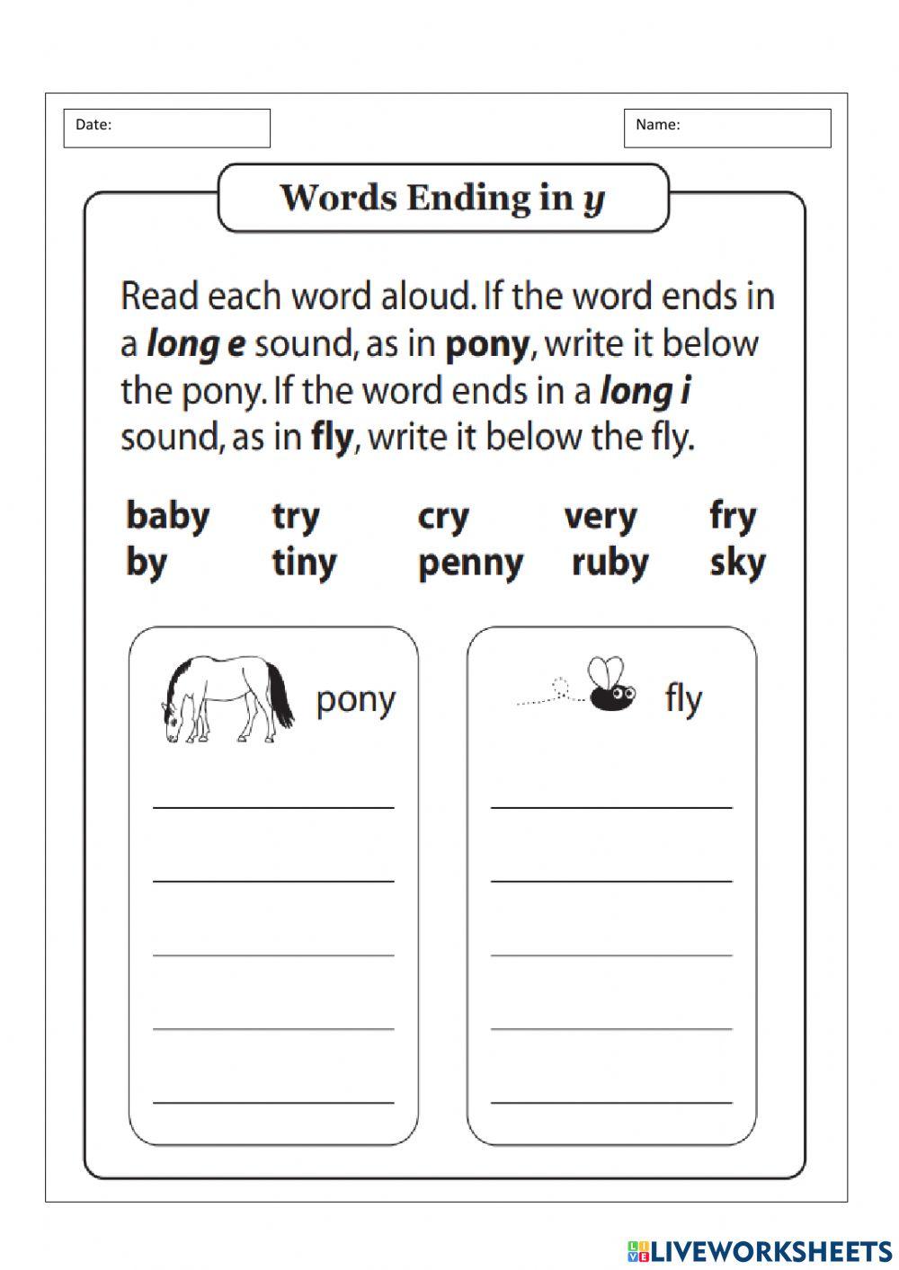 -y words online exercise for | Live Worksheets