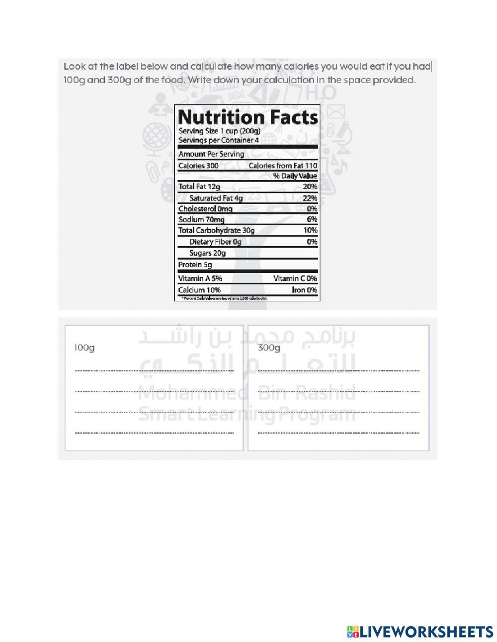 Food Labels | Live Worksheets