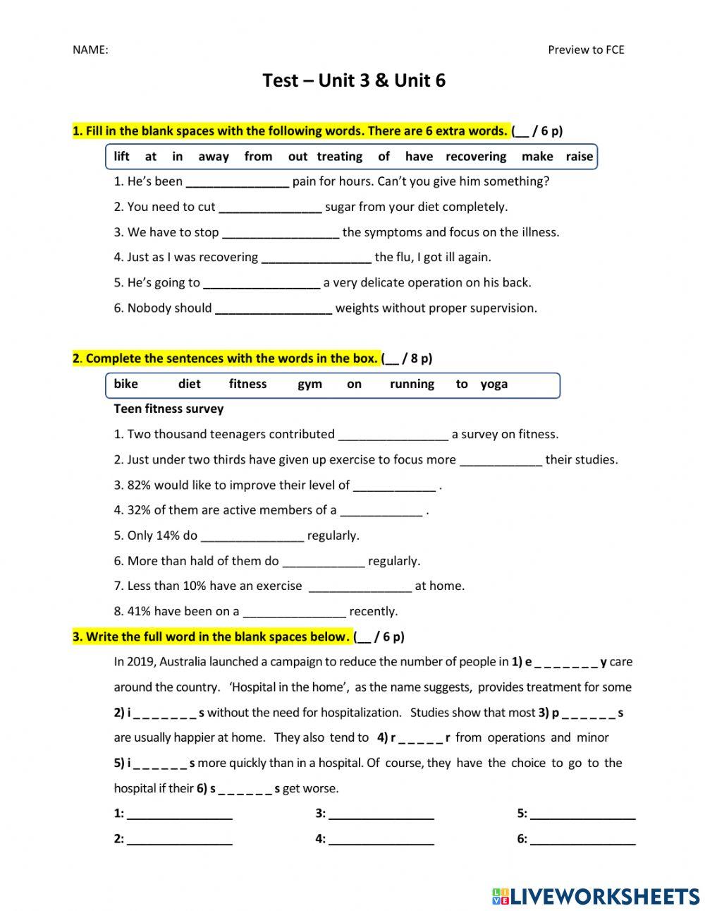 6832936 | Preview to FCE - Test Unit 3 and Unit 6 | Oana
