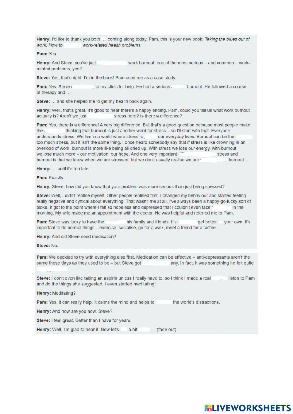 14.02.2021 burnout online exercise for | Live Worksheets