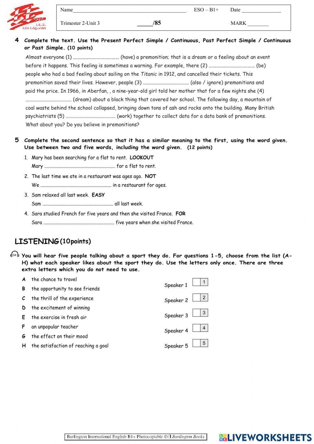 B1+ Unit 3-Test… | Free Interactive Worksheets | 5299104