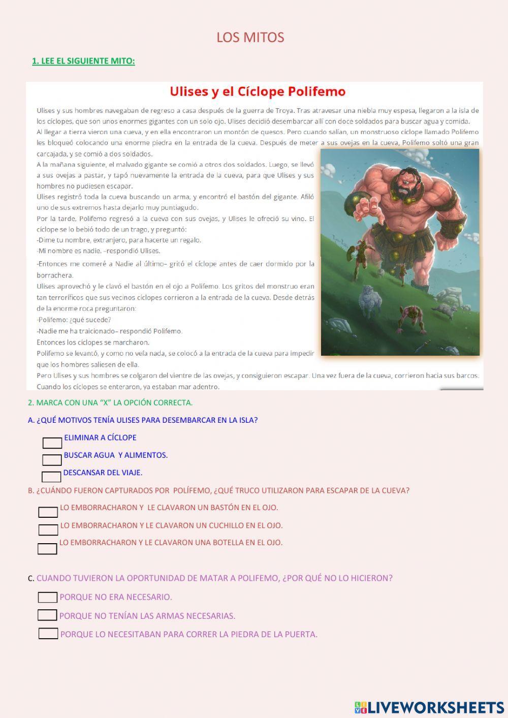 Los mitos | Free Interactive Worksheets | 1869767
