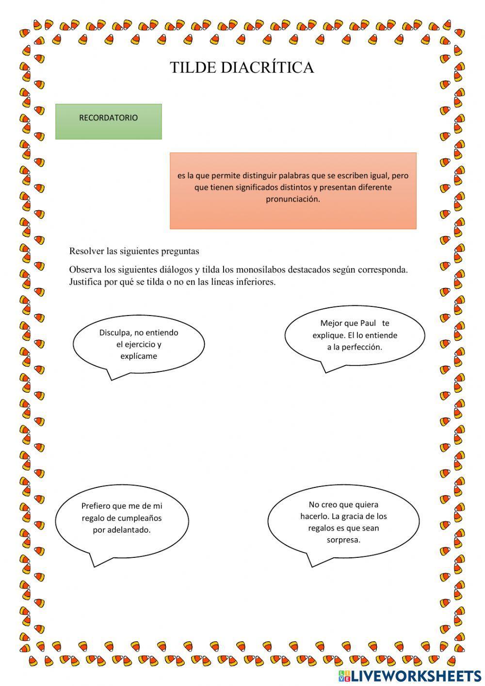 Tilde Diacritica interactive exercise for sexto grado | Live Worksheets