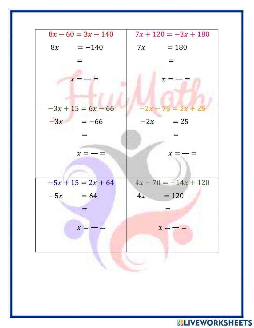 Ec. ax+b-cx+d worksheet | Live Worksheets