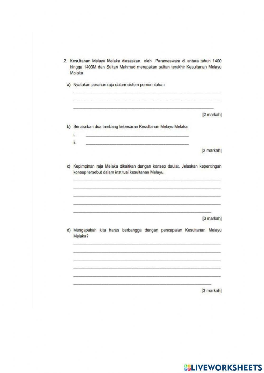 Sejarah tingkatan 3 online activity | Live Worksheets