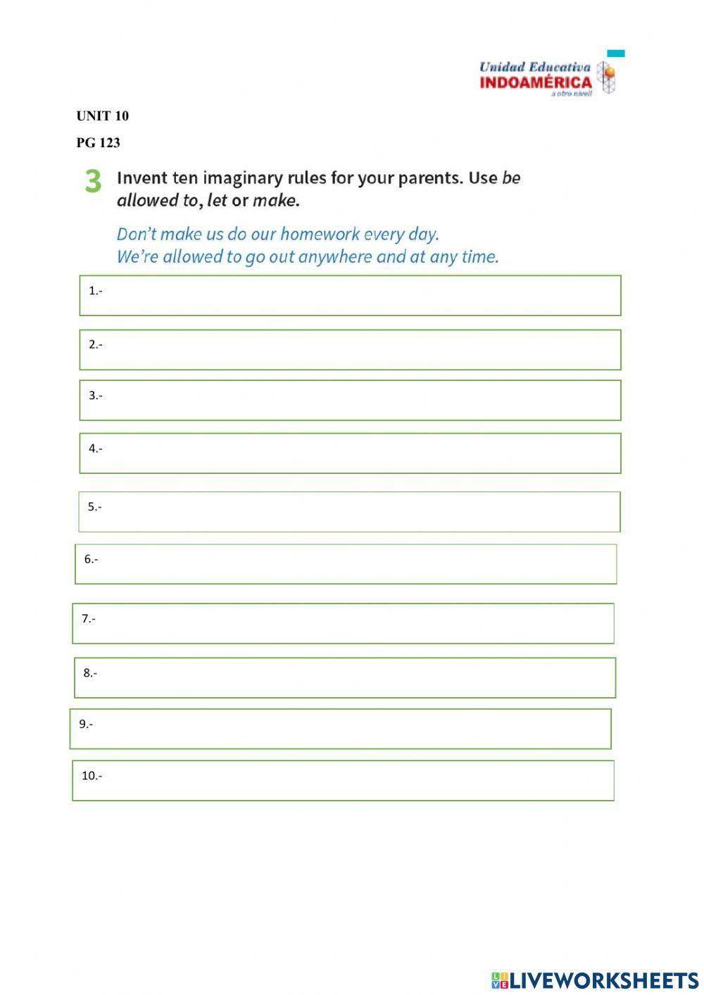 2do -unit 10 pg 123 worksheet | Live Worksheets