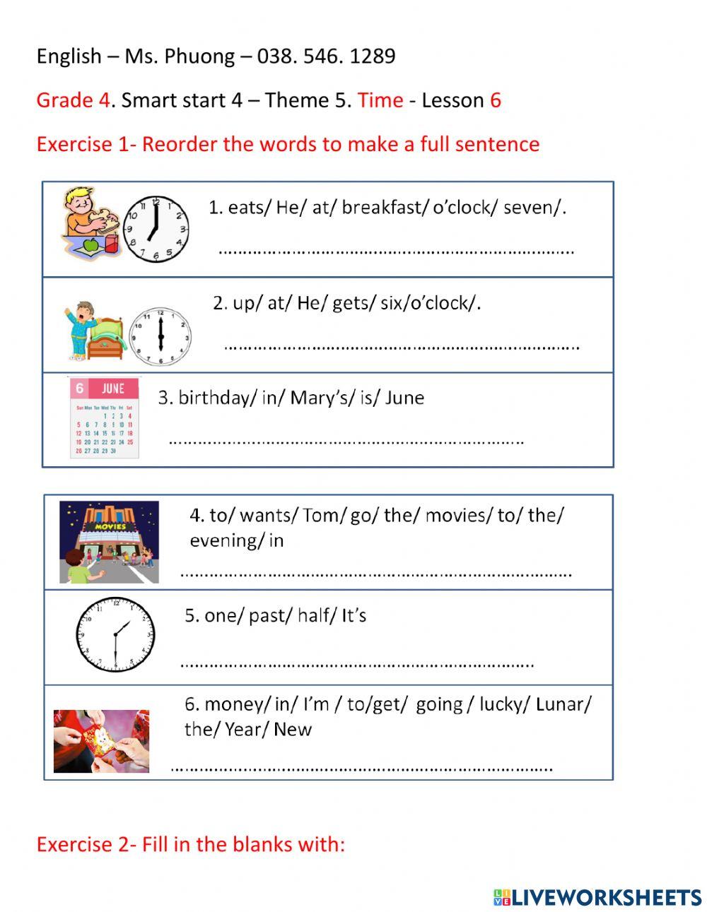Time - lesson 6 worksheet | Live Worksheets