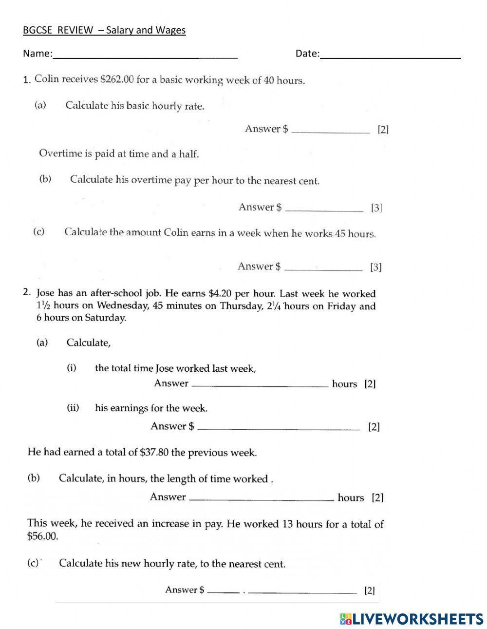 BGCSE Salary an… | Free Interactive Worksheets | 1870327