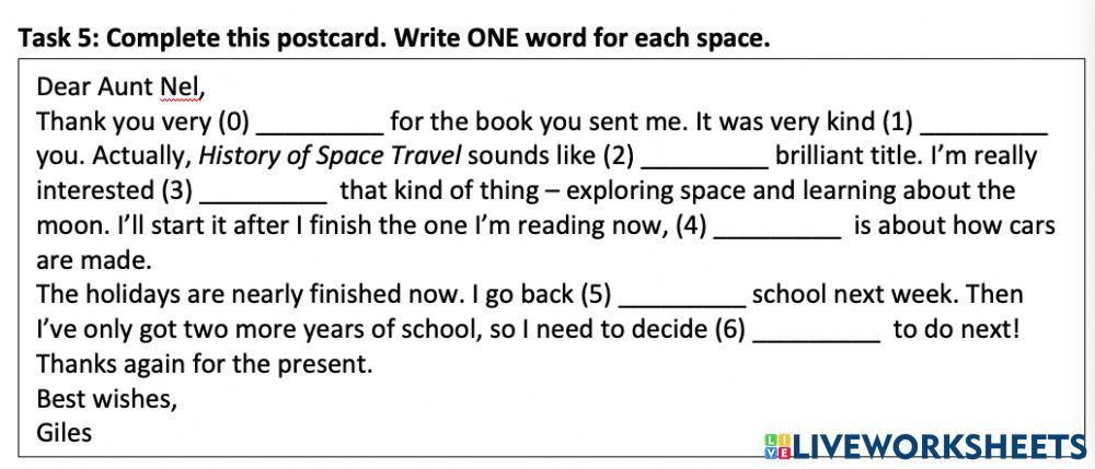 KET reading part 5 online exercise for | Live Worksheets