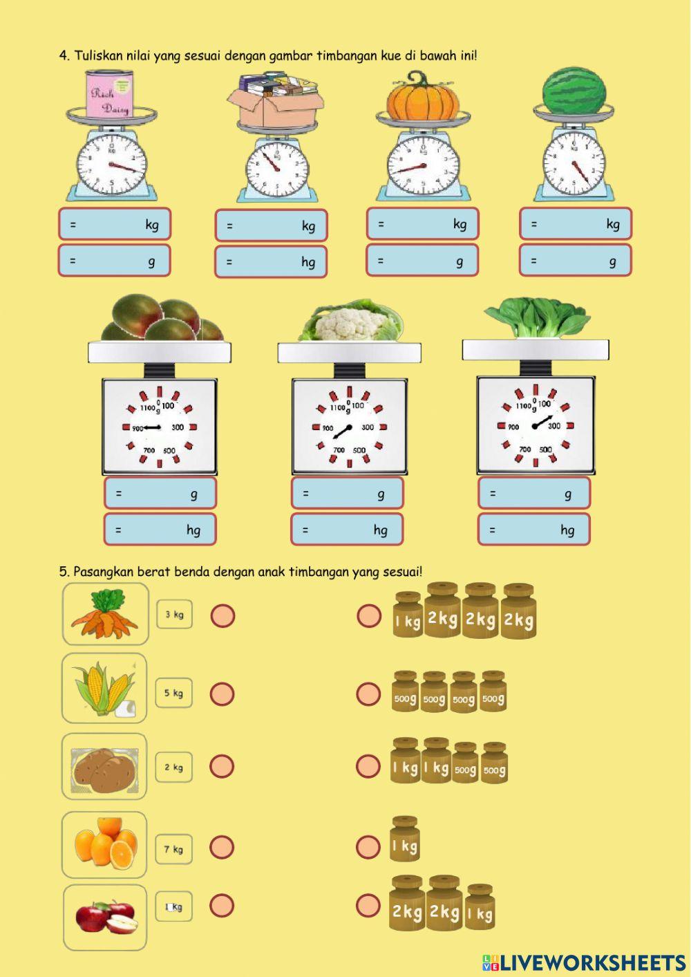 Worksheet Matematika Satuan Berat dan Jenis Timbangan